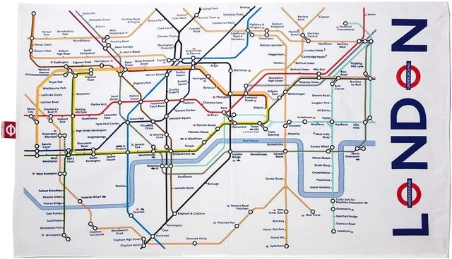 LONDON UNDERGROUND COTTON Tea Towel with Underground Map 740mm x 430mm ...
