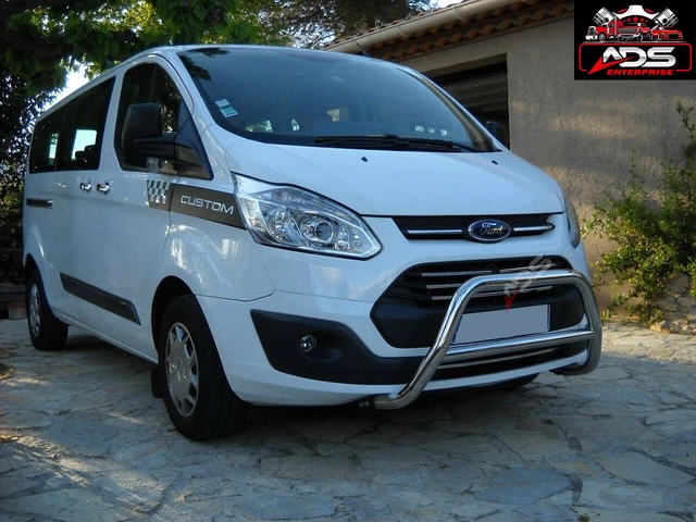 FORD TRANSIT CUSTOM Chrome Bull Bar Front Grill A-Bar Push Nudge Bar ...