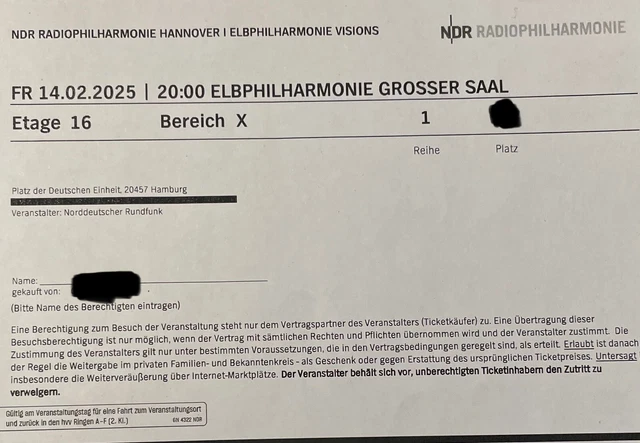 ELBPHILHARMONIE ELPHI TICKET 14. Februar 2025 um 20 Uhr NDR ...