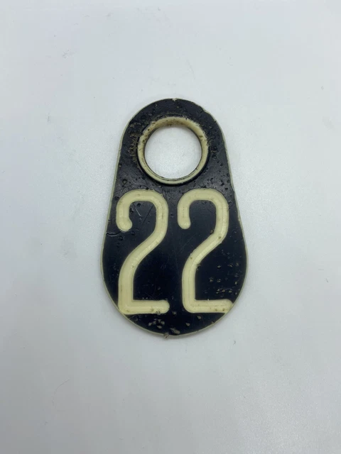 VINTAGE COW NUMBER Ear Tag Dairy Farm Cattle Sheep 22 Double Sided ...