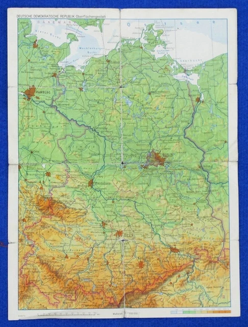 BIG POSTER WALL MAP German Democratic Republic Road and Physical Map ...