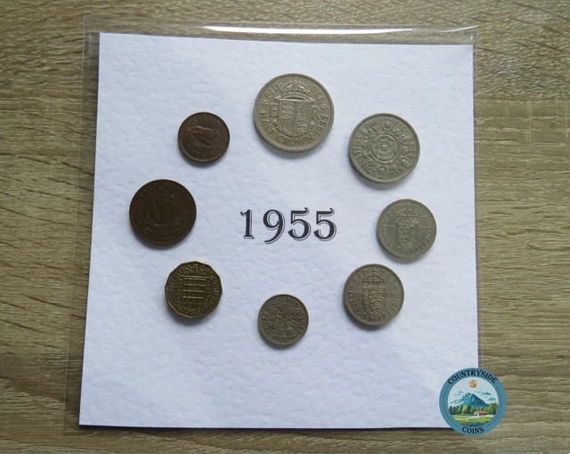 1955 MOUNTED BIRTH Year Set, 8 Coin Set, Perfect For 75th Birthdays ...