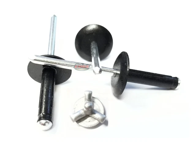 BLACK EXPLODING POP Rivets 3/16" Tri-Fold Medium Aluminum Head Steel ...
