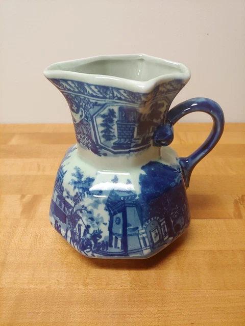 VINTAGE VICTORIA WARE Flow Blue Ironstone Blue & White 6 3/4" Pitcher ...