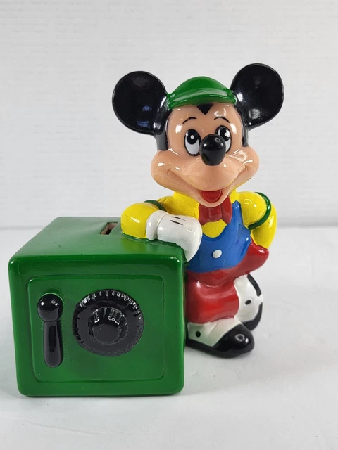 VINTAGE MICKEY MOUSE w/ Safe Hard Plastic PVC Coin Piggy Bank Disney 8 ...
