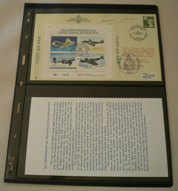 1989 75TH ANNIV Royal Navel Air Service G/C Tom Gleave Signed Flown ...