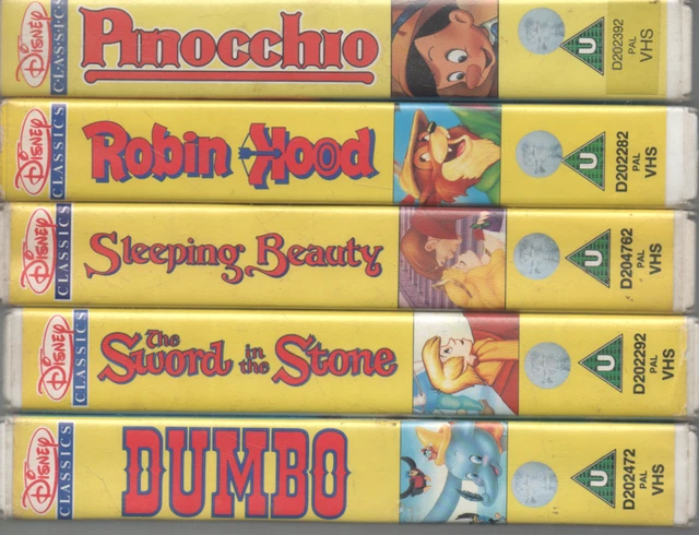 5 VIDEOS DISNEY Classics Dumbo Pinocchio Robin Hood Sleeping Beauty ...