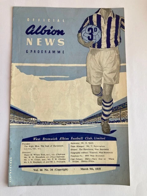 WEST BROMWICH ALBION - CHELSEA . 9th MARCH 1955. DIV 1. 54-55 SEASON ...