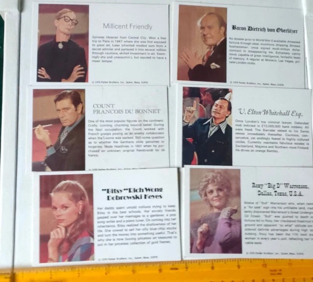 ORIGINAL MASTERPIECE CHARACTER Cards from board game by Parker Bros. 6 ...