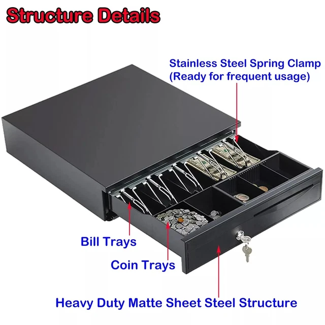 POS CASH DRAWER Register Heavy Duty Removable Cash Tray Till Draw ...