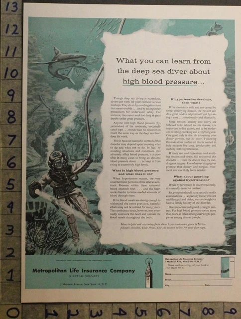 1956 DEEP SEA Scuba Diver League Hypertension Metropolitan Insurance Ad ...