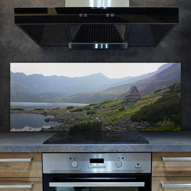 KITCHEN SPLASHBACK DESIGNER Glass Cooker Panel Wooden House in Mountain ...