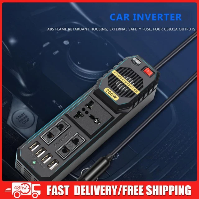 CAR INVERTER 200W DC12V to 220V Sockets Power Fast Charging Vehicle ...
