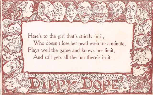 FUNNY FACES FRAMING Comic Old Dippy Dope Motto PC-Here's To The Girl ...