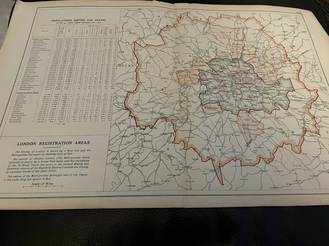 LONDON METROPOLITAN BIRTHS And Deaths Large Map Bacon’s Atlas 1926 £11. ...