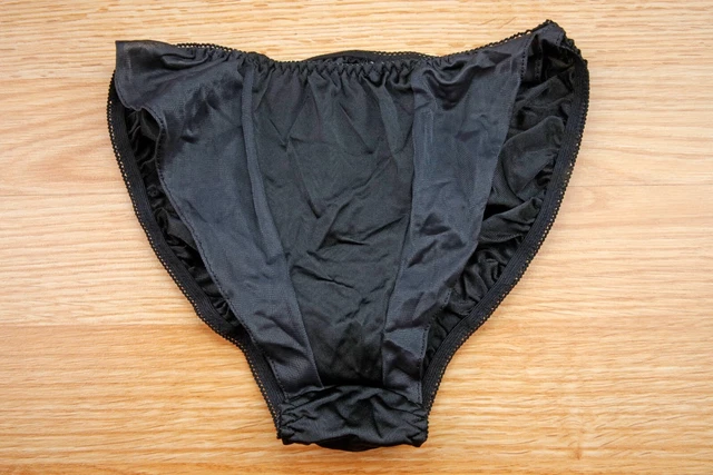 VINTAGE JAPANESE NYLON Shiny Slippery Pretty Cute Ruffle Black Panty ...