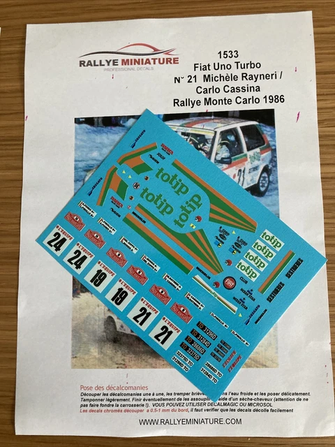 DECALS 1/43 FIAT Uno Rayneri Rallye Monte Carlo 1986 Wrc Rally ...