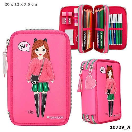 TOPMODEL 3-FACH FEDERTASCHE Model Pink Talita, Kunstfell/-leder ...