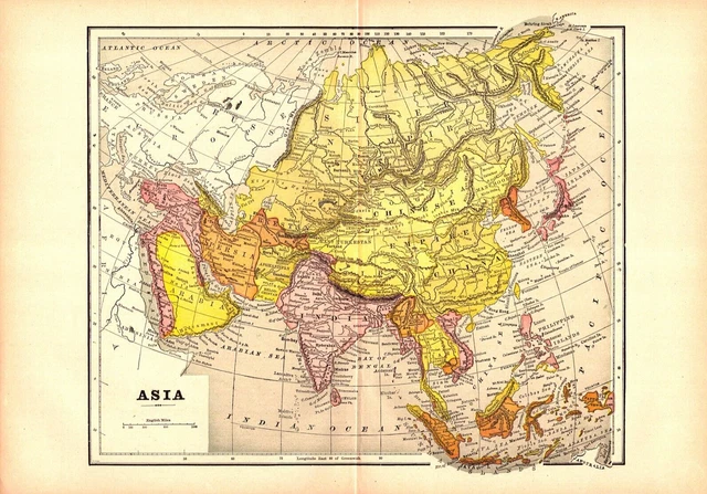 &ASIA& CHINESE EMPIRE, INDIA Antique original map 1895 £24.77 - PicClick UK