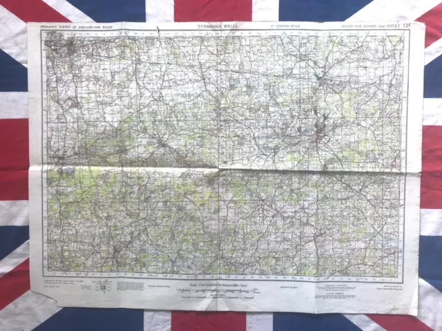 OLD VINTAGE TUNBRIDGE Wells Kent Map 1941 War Revision OS Sheet 125 £6. ...
