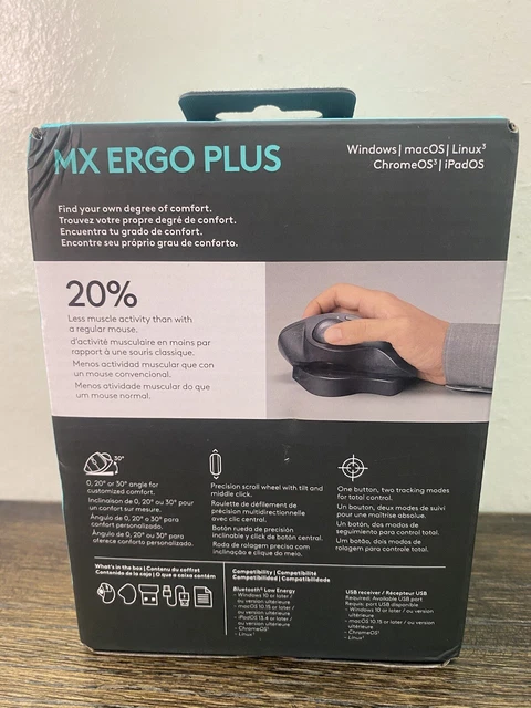 LOGITECH MX ERGO Plus Wireless Trackball Mouse wAdjustable Hinge 910 ...