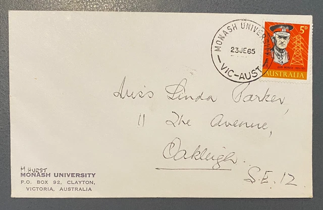 1965 MONASH UNIVERSITY Cover With 5d John Monash Stamp & Monash ...