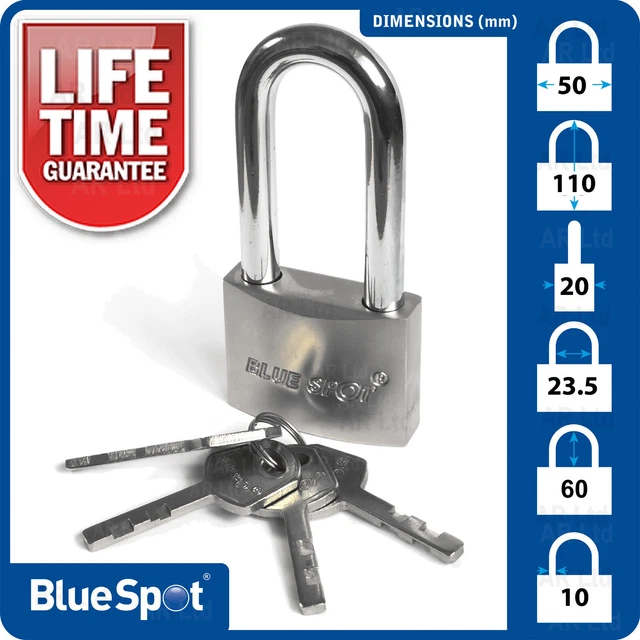 HEAVY DUTY EXTRA Long Shackle Padlock 50mm. Hardened Steel Security ...