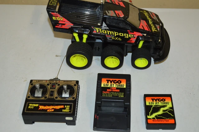 VINTAGE TYCO RAMPAGE 6x6 6.0V Jet Turbo RC Car Remote + Charger READ ...