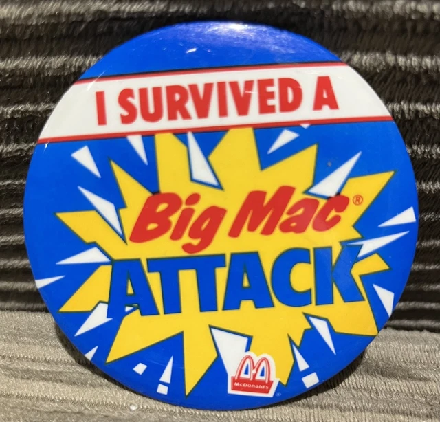 VINTAGE MCDONALDS RESTAURANT 1990's I Survived a Big Mac Attack Button ...
