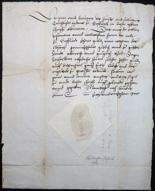 HANDSCHRIFT KARTHÄUSER KLOSTER Prior Konvent Erfurt An Den Rat Siegel 1542 EUR 580,00 - PicClick DE