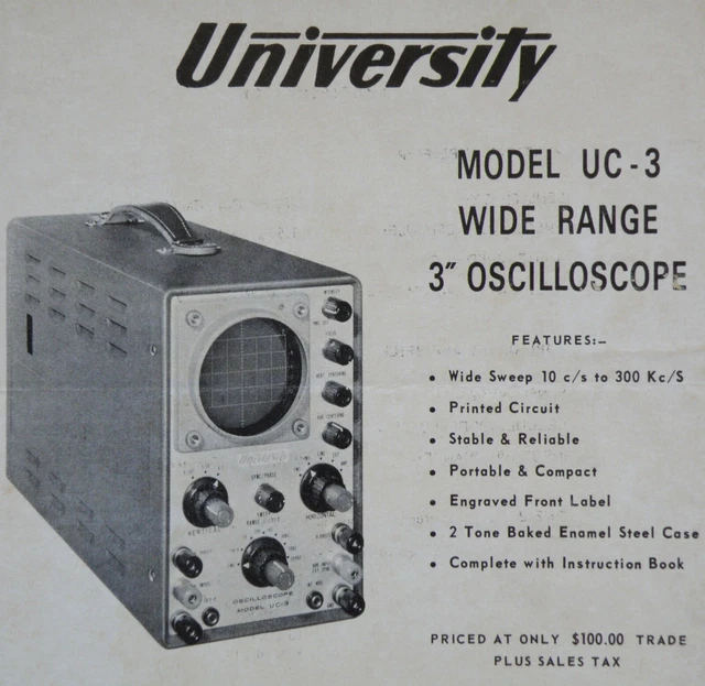 RARE AUST *UNIVERSITY Model Uc-3*Wide Range 3" Oscilloscope ...