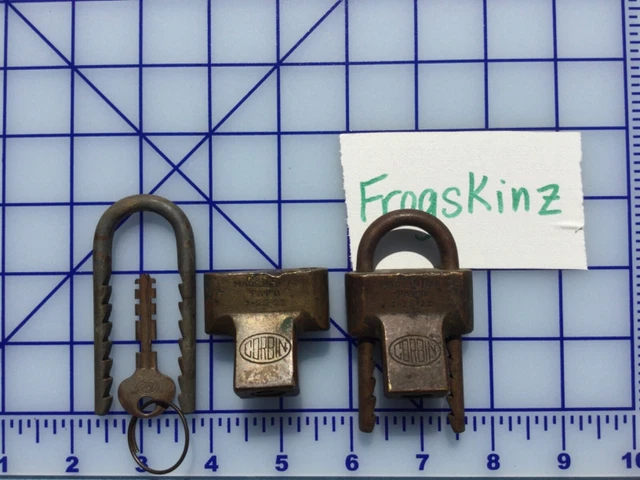ANTIQUE OFFSET Corbin brass adjustable padlock pair vintage auto ...