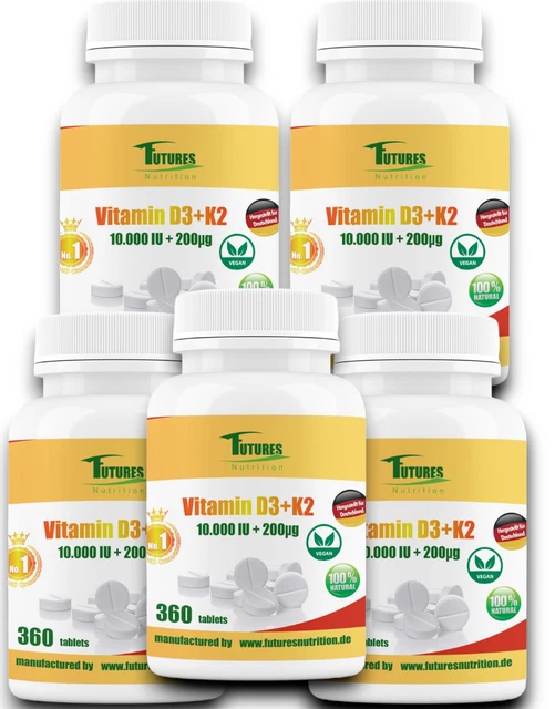 VITAMIN D3 10.000I.E und K2 Tabletten Hochdosiert - Vegan, 1800 ...
