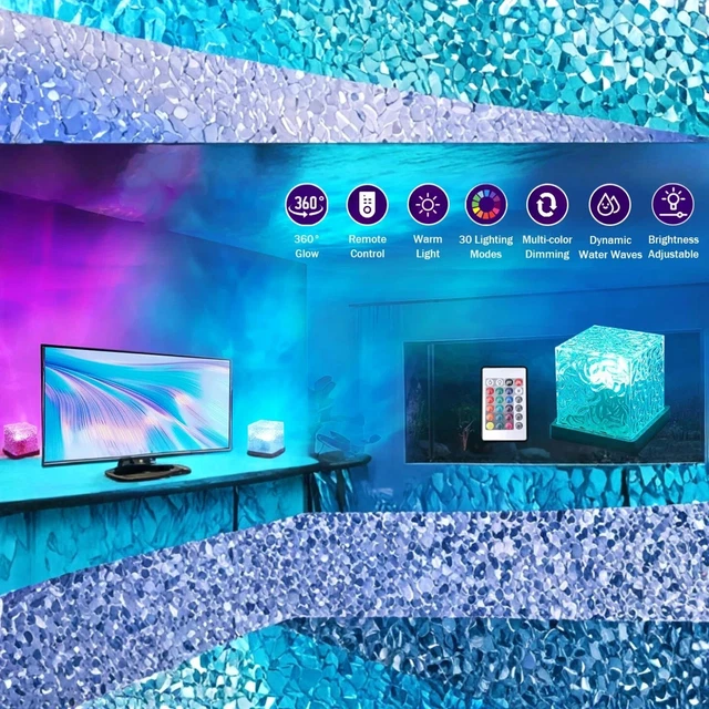 CUBE NORTHERN LIGHTS Water Wave Night Light W/Remote Led Atmosphere ...