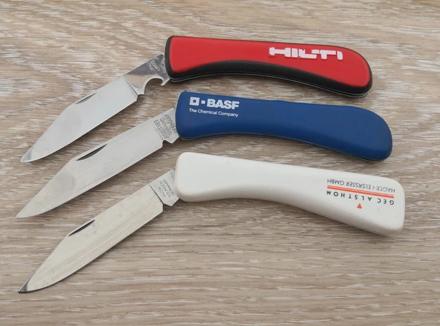 3 KLAPPMESSER, SOLINGEN, Inox, Hilti, BASF, Hager, Brotzeitmesser ...