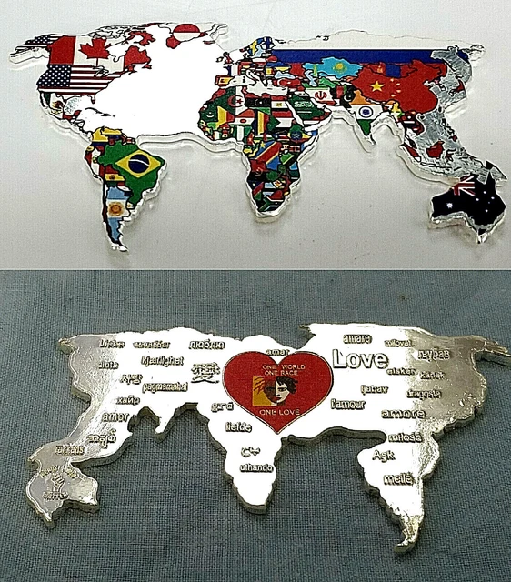 SILVER WORLD FLAGS Map Coin BLM Word Love in many Languages Peace BAME ...