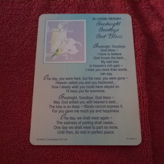 IN LOVING MEMORY. Goodnight, Goodbye, God Bless Grave Side Card £2.21 ...