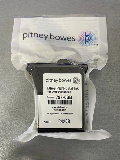PITNEY BOWES BLUE PBI Postal ink For DM50/60 Series, Original Sealed ...
