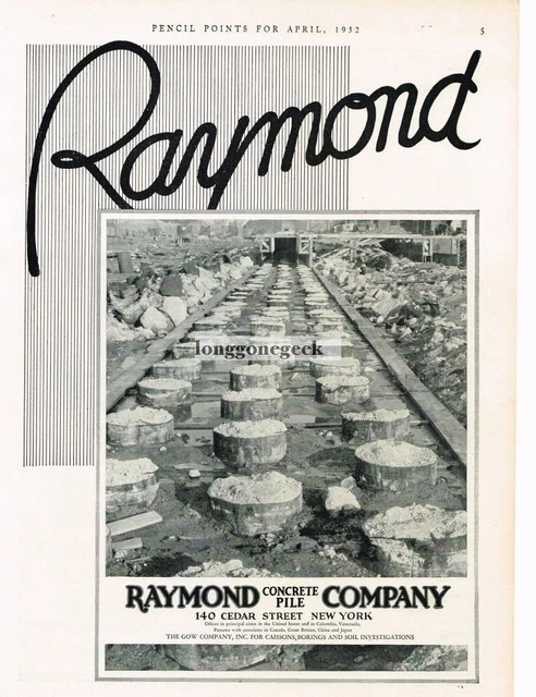 1932 RAYMOND CONCRETE Pile Co. Caissons Boring Soil testing Vintage Ad ...