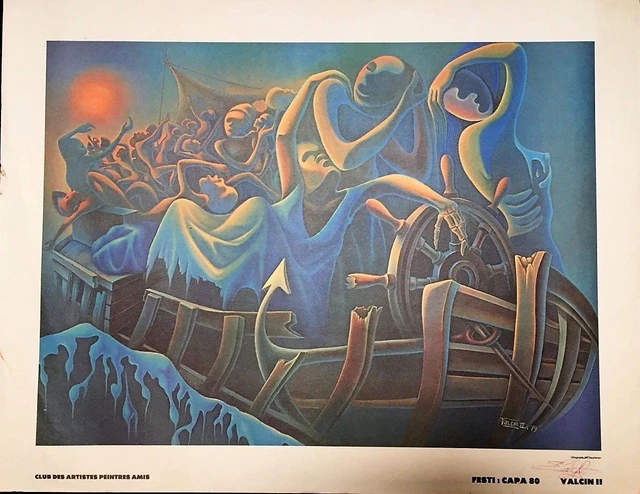 VINTAGE FAVRANGE VALCIN, aka Valcin II, 1979 Boat People signed print ...