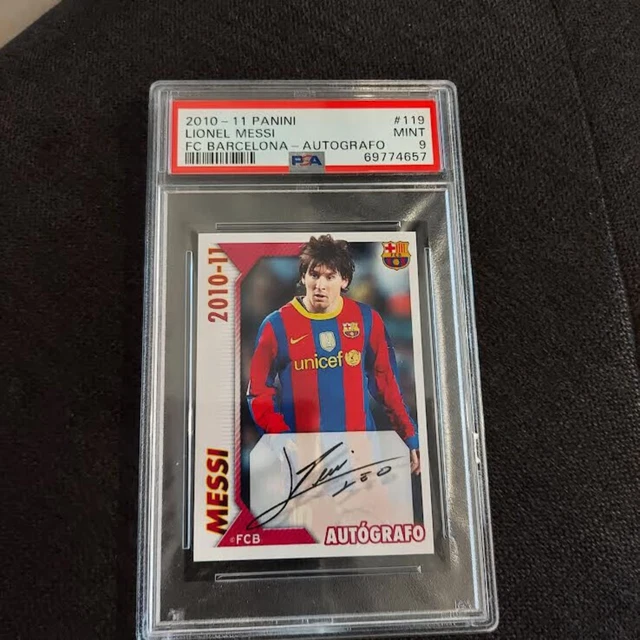 MESSI BARCELONA AUTOGRAFO Panini No. 119 Lionel Messi PSA 9 2010-2011 ...