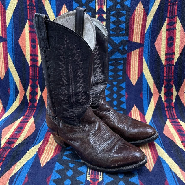 COWTOWN MENS COWBOY Western Boots Brown Leather Almond Toe Stitching 9. ...