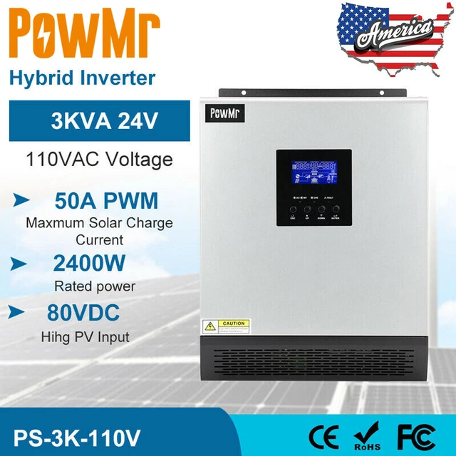 POWMR 3KVA 24V Hybrid Solar Inverter Built-in Pure Sine Wave Charge Controller EUR 218,01 ...
