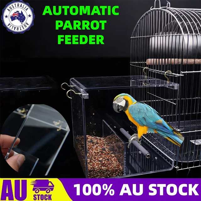 ACRYLIC AUTOMATIC PARROT Feeder for No-Mess Bird Cage Seed Feeding AU ...