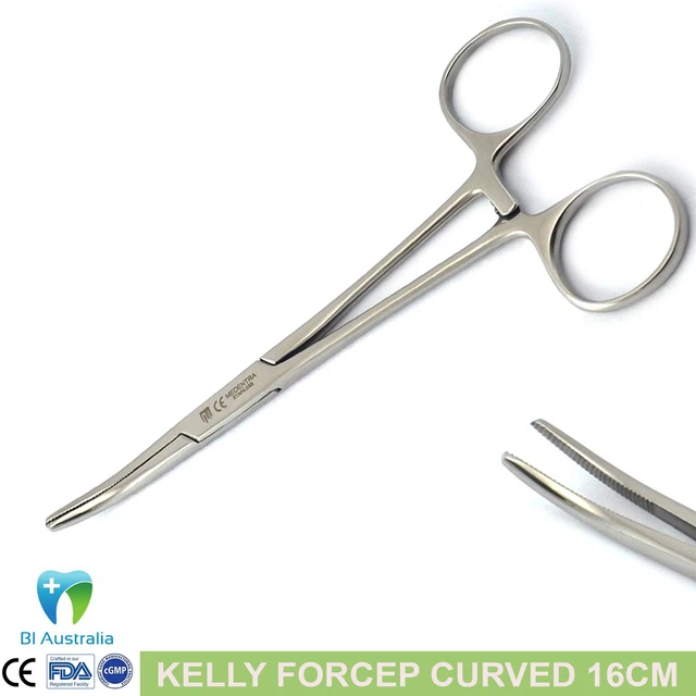 DENTAL KELLY CURVED 16cm Tissue Forceps Artery Clamp Tweezer Surgical ...