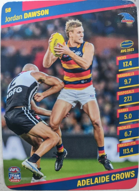 AFL 2024 TEAMCOACH Adelaide Crows Jordan Dawson #58 Card $2.60 ...