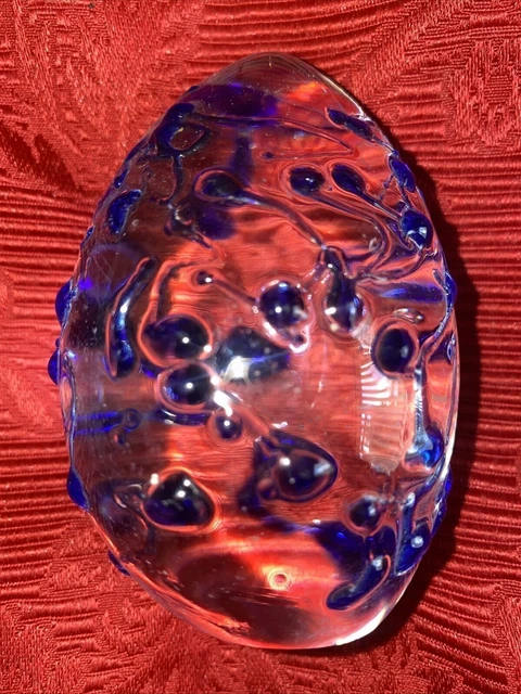 PAPERWEIGHT EGG SHAPE Clear Cobalt Blue Art Glass 3.5 Inch Tall - 4 £21 ...