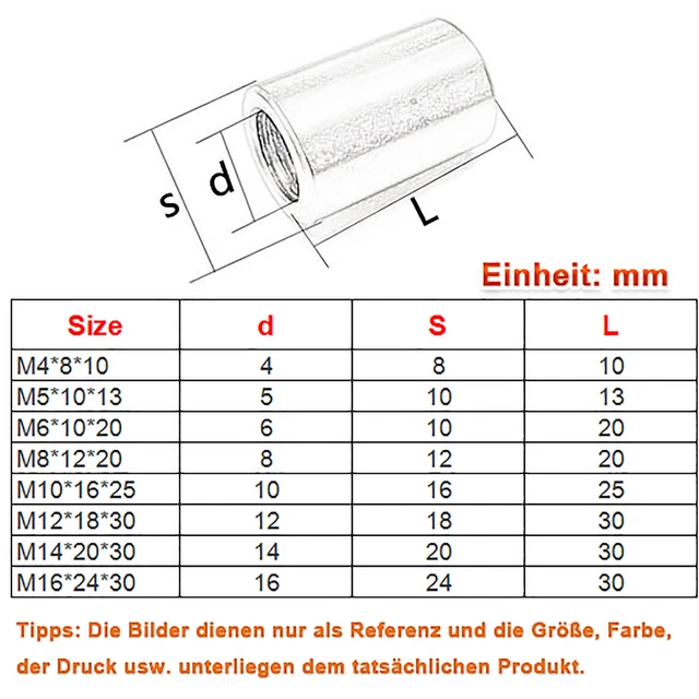 LANGMUTTERN GEWINDEMUFFEN EDELSTAHL A2 V2A Rund M3 M4 M5 M6 M8 M10 M12 M14 M16 EUR 2,11 ...