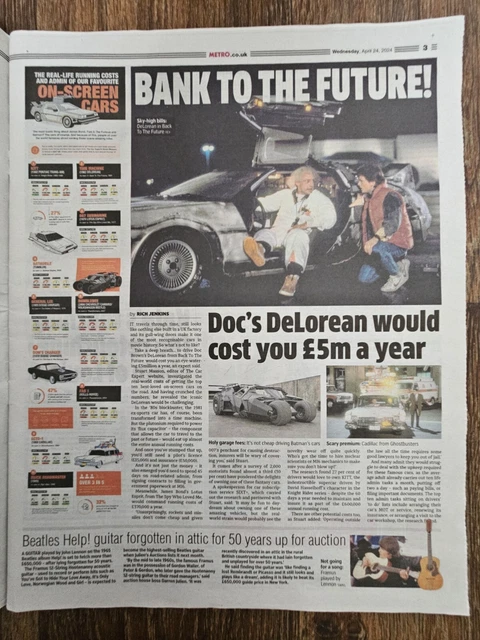 METRO NEWSPAPER APRIL 24th 2024 Back To The Future Doc's Delorean Car ...