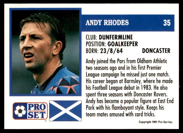PRO SET ÉCOSSAIS 1991/1992 - Andy Rhodes Dunfermline Athletic No. 35 ...